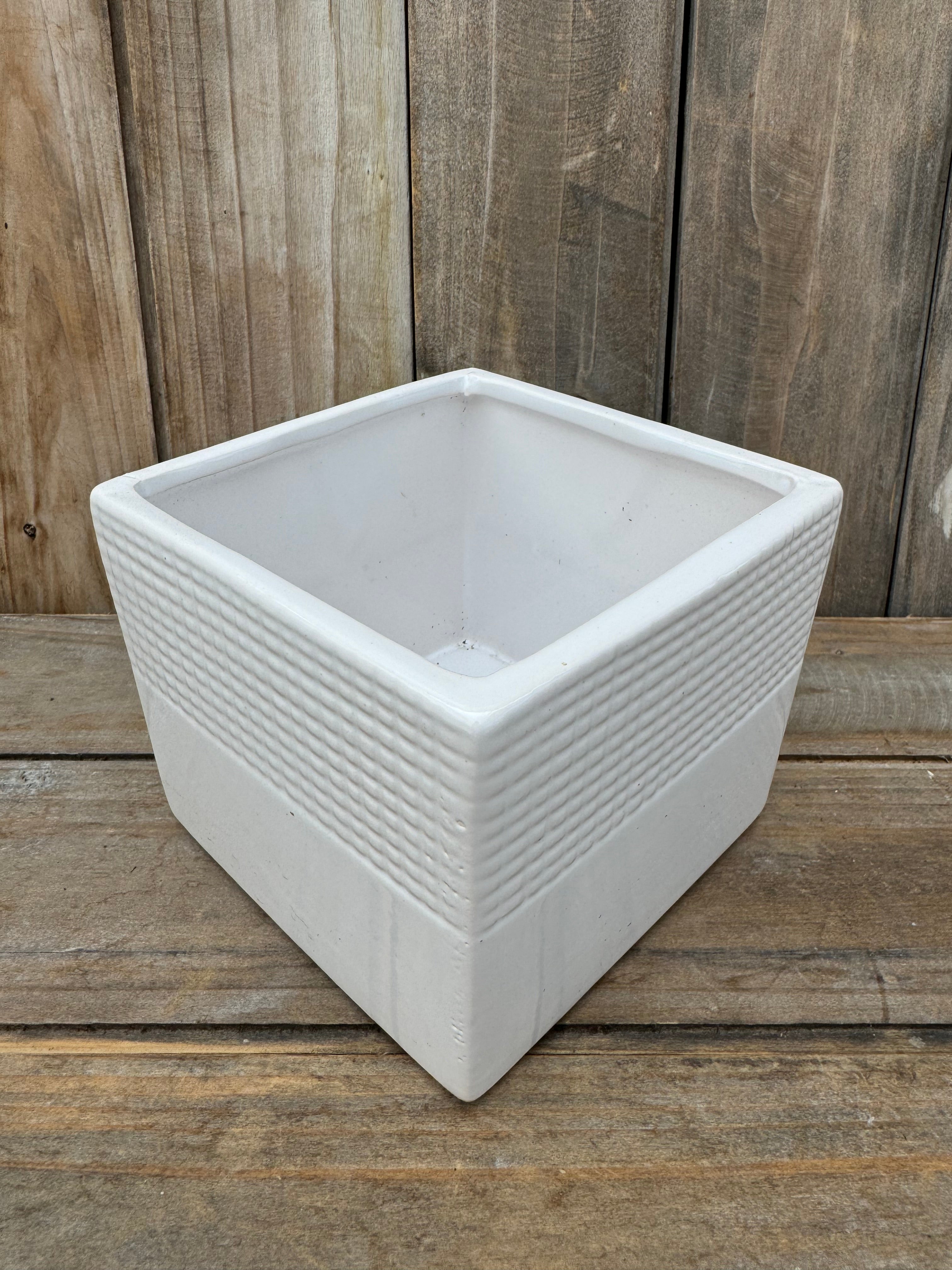 White Square Ceramic Pot – Springwater Garden Center